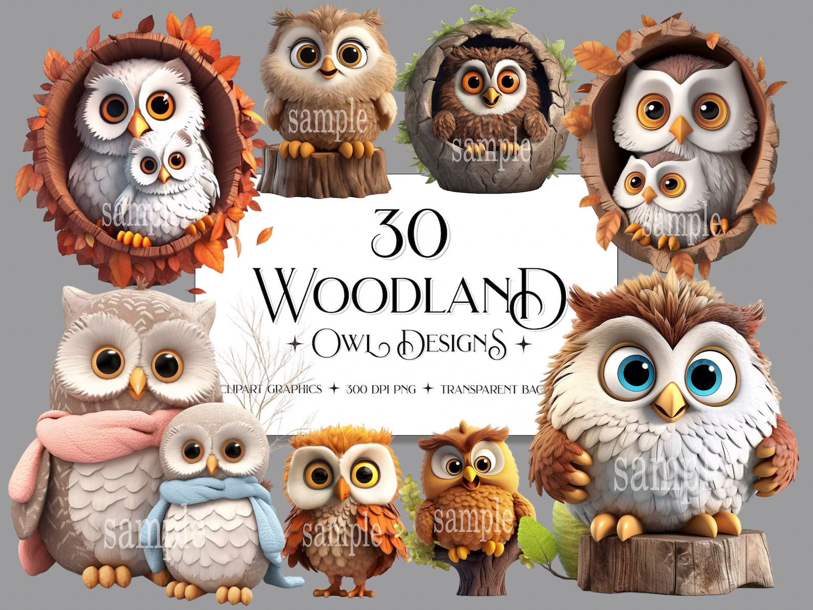Whimsical Woodland Owl Clipart – XY ELEMENT