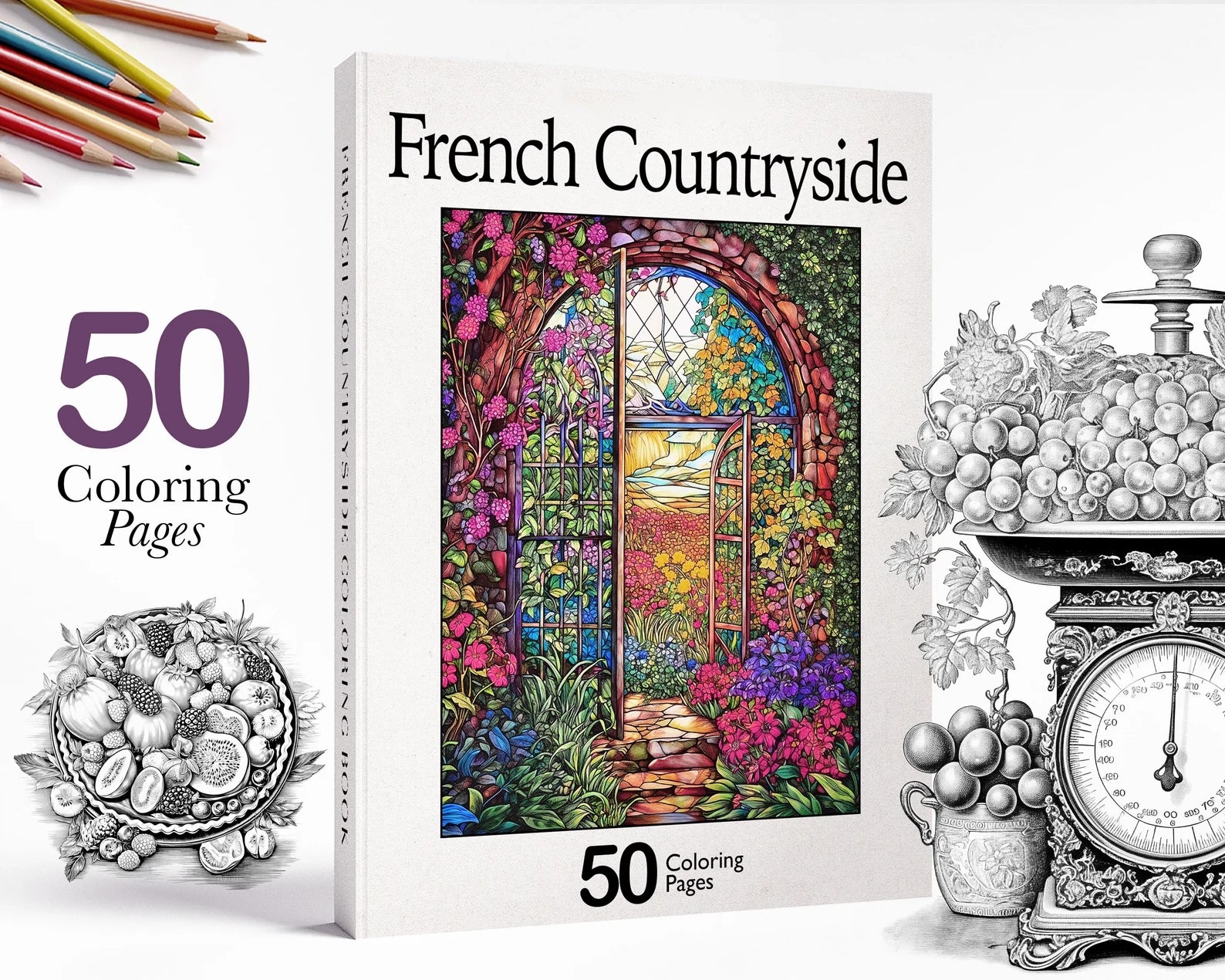 French Countryside Whimsical Coloring Book, Nature Landscapes, Printab ...