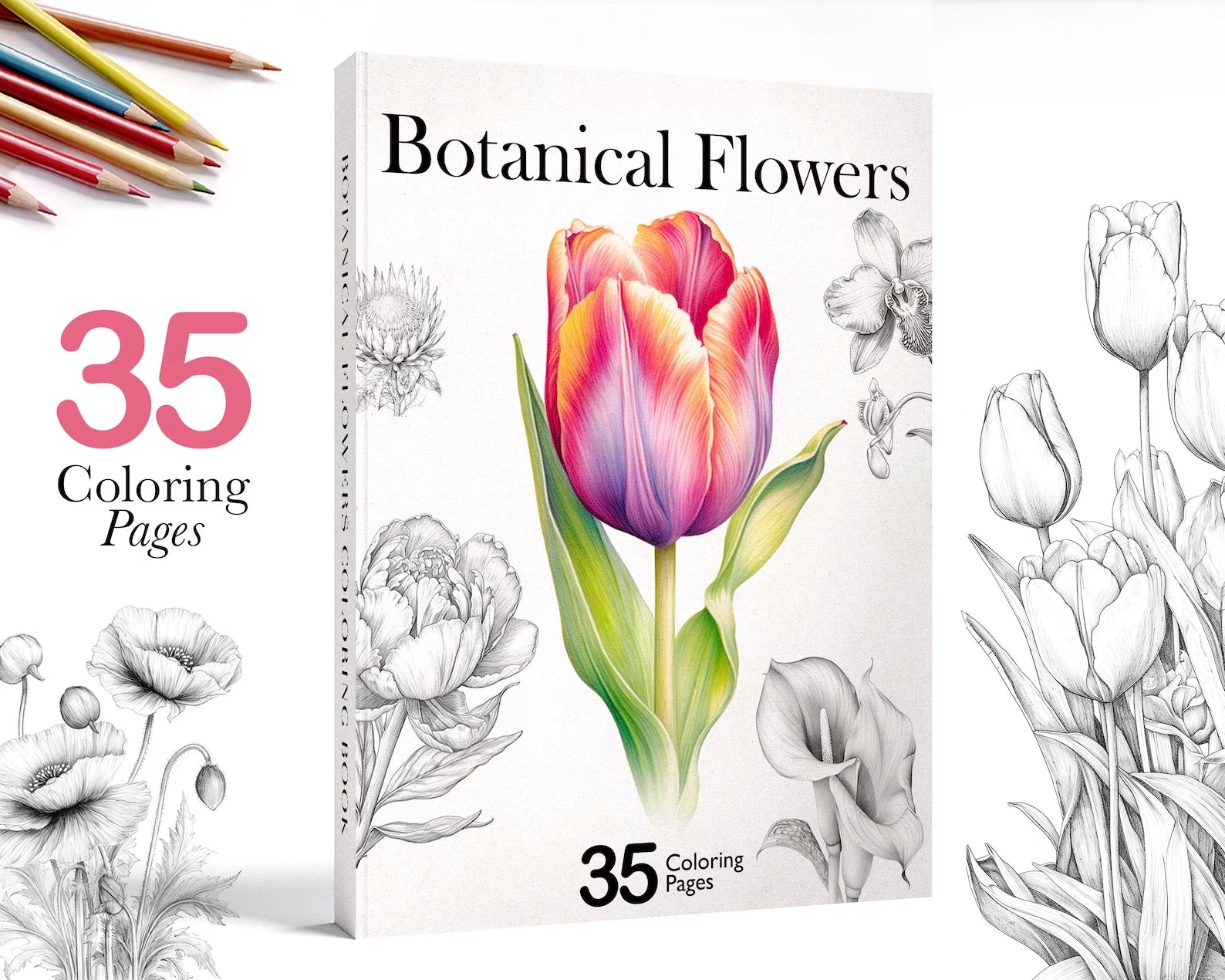 Botanical Flowers Coloring Book, Beautiful Flowers Coloring Pages PDF ...