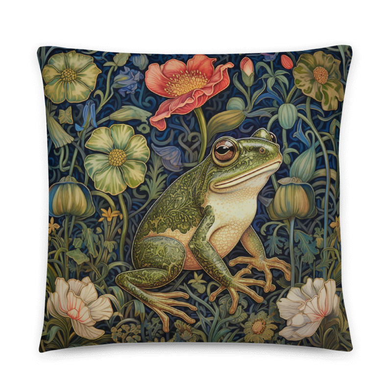Frog in Forest Garden Pillow William Morris Inspired – XY ELEMENT