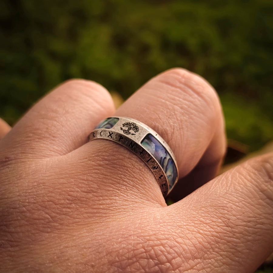 Viking Ring Seashell Band with Tree of Life Yggdrasil Ring Norse Mytho ...