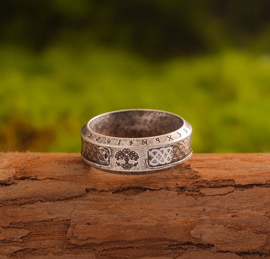 Viking Ring Seashell Band with Tree of Life Yggdrasil Ring Norse Mytho ...