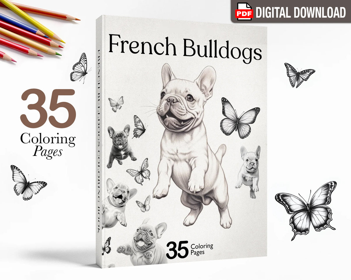 French Bulldog Coloring Book, Frenchies, Printable Coloring Pages PDF ...