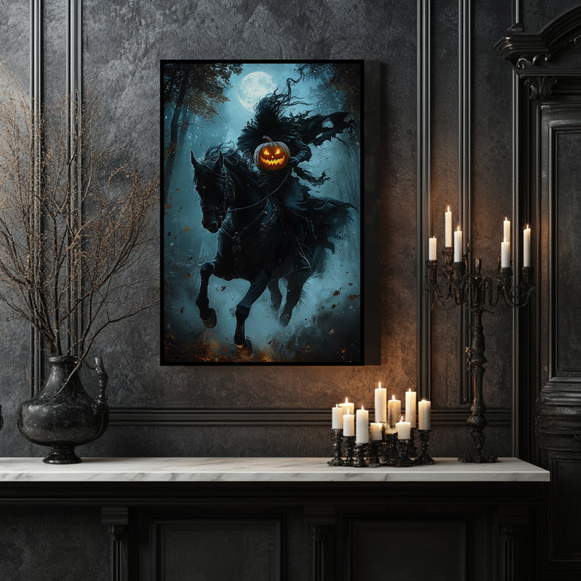 Faceless Horseman Pumpkin Poster – Spooky Halloween Wall Art – XY ELEMENT
