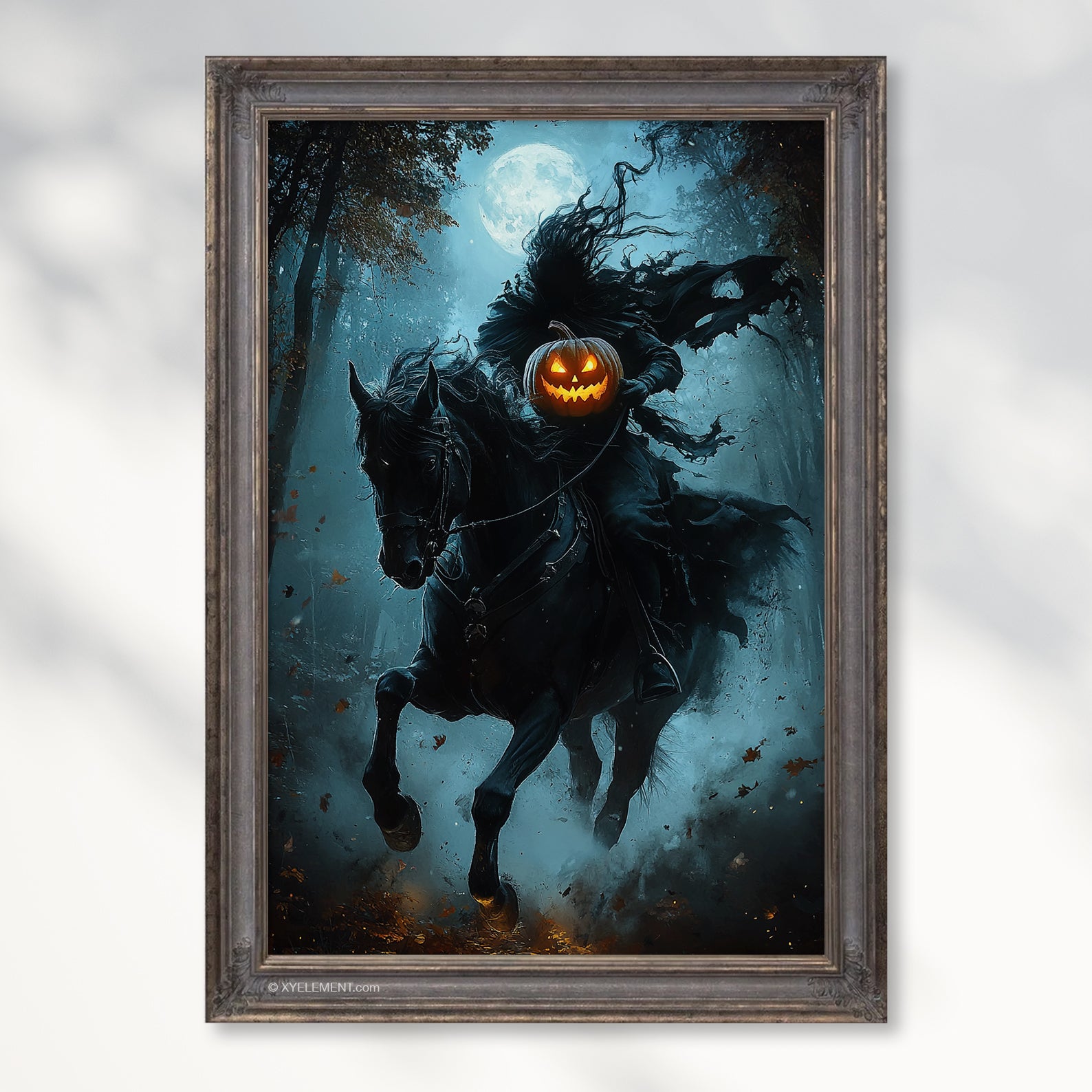 Faceless Horseman Pumpkin Poster – Spooky Halloween Wall Art – XY ELEMENT