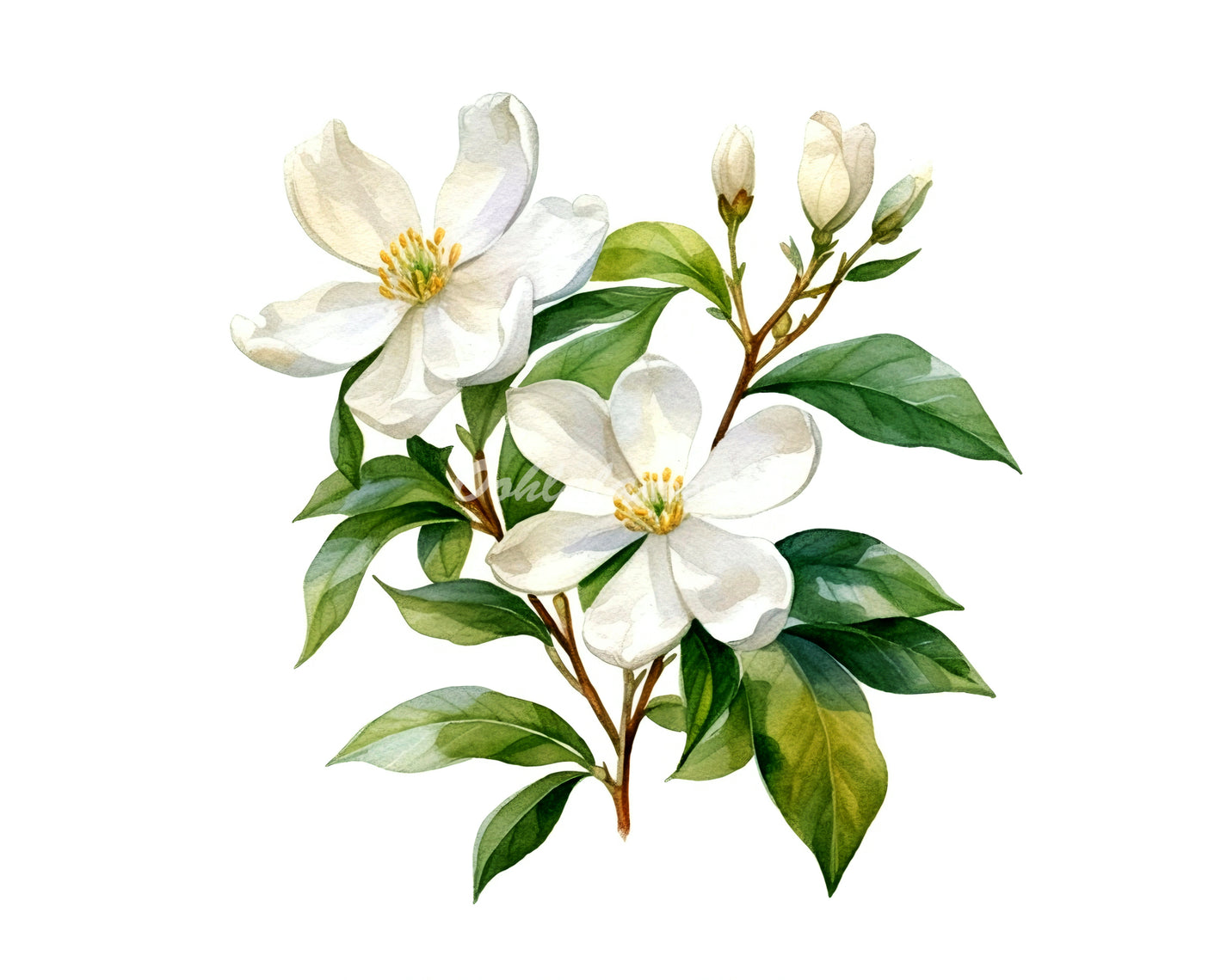 Jasmine Flowers Digital Watercolor PNG & JPG – XY ELEMENT