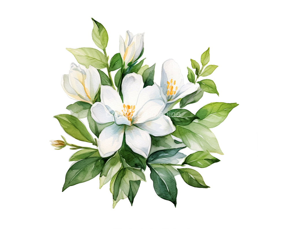 Jasmine Flowers Digital Watercolor PNG & JPG – XY ELEMENT