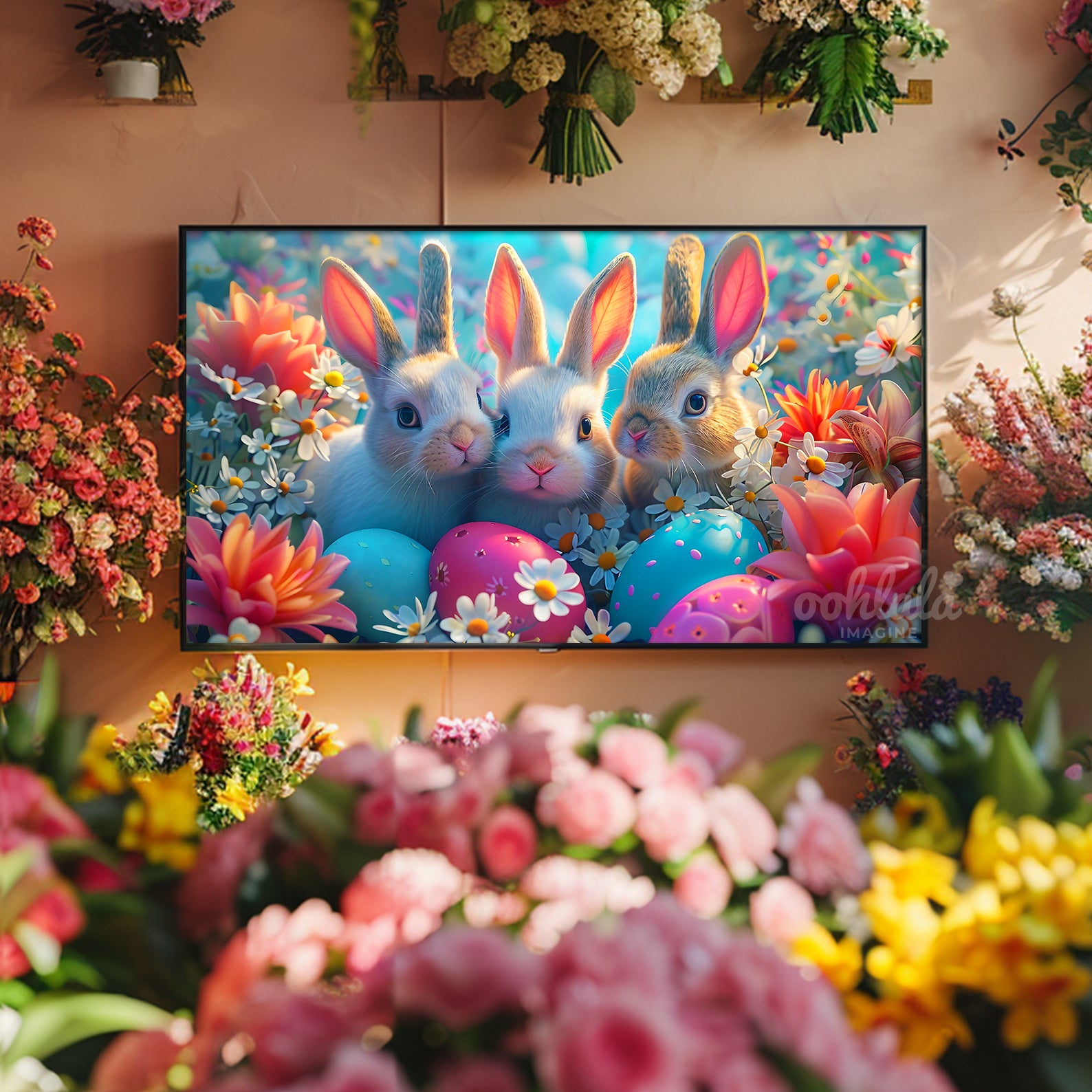 Easter Bunnies Flowers Frame TV Art Wallpaper – XY ELEMENT